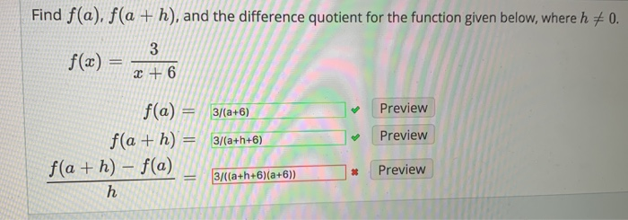 Solved Find f(a) f(a+h), and the difference quotient for the | Chegg.com