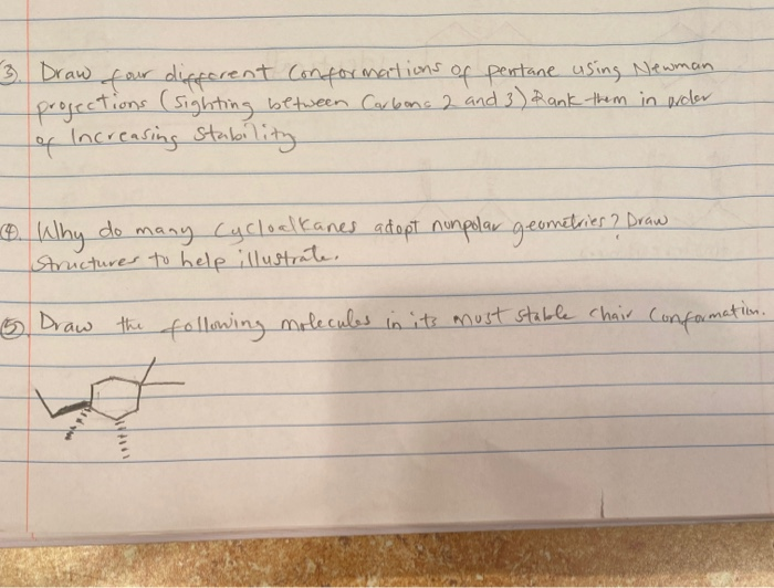 Solved 3. Draw four different conformations of pentane using | Chegg.com
