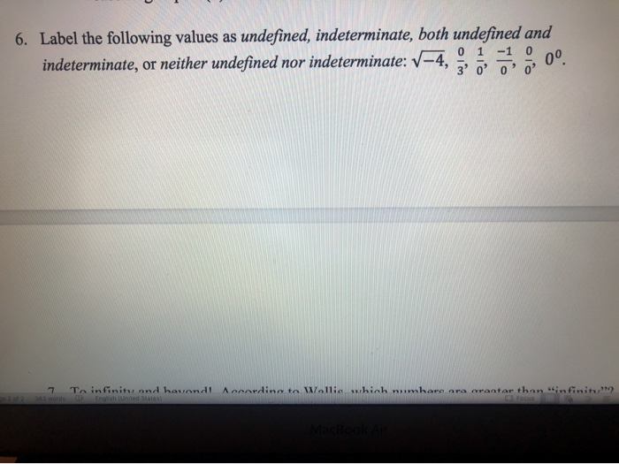 Solved 6. Label the following values as undefined, | Chegg.com