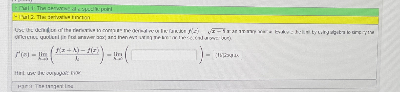 Solved Part 1: The derivative at a specific pointPart 2: The | Chegg.com