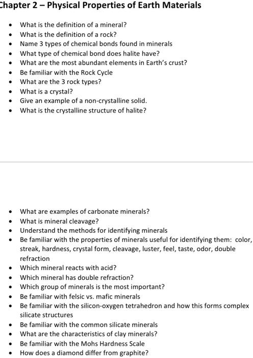 Solved Chapter 2 - Physical Properties of Earth Materials | Chegg.com