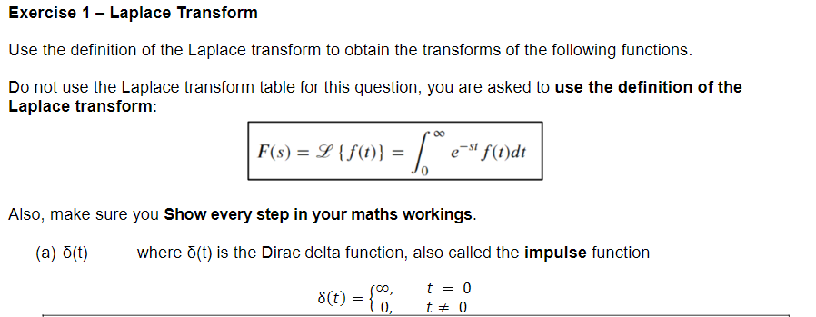 Solved Exercise 1 - ﻿Laplace TransformUse the definition of | Chegg.com
