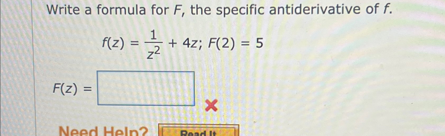 Solved Write a formula for F, ﻿the specific antiderivative | Chegg.com
