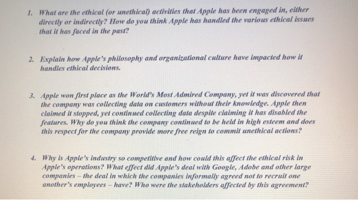 Solved 1. What are the ethical (or unethical) activities | Chegg.com