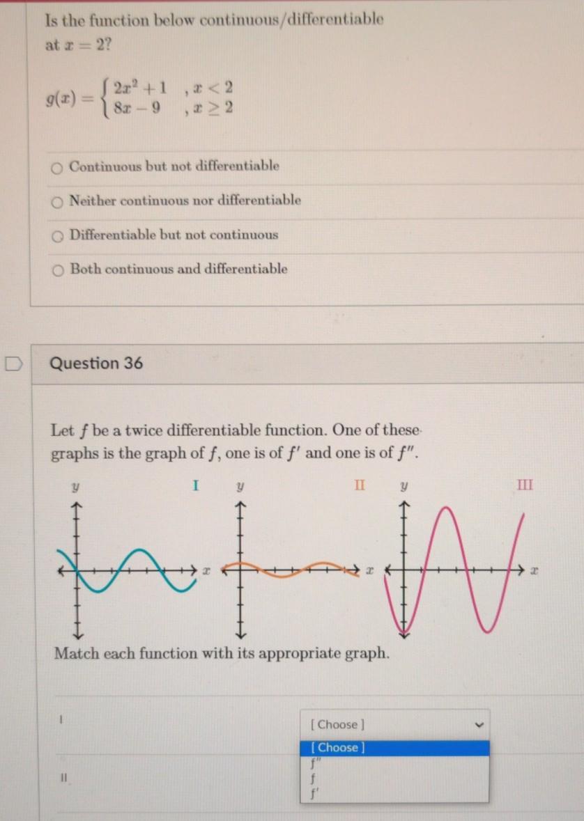 Solved Is the function below continuous/differentiable at | Chegg.com