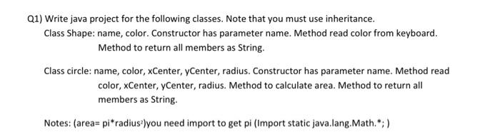 Solved Q1) Write java project for the following classes. | Chegg.com