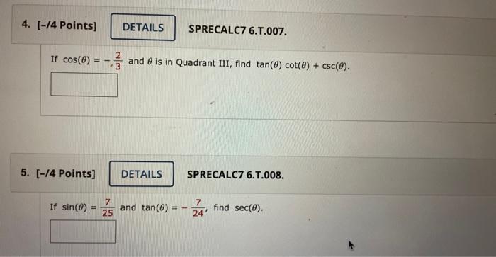 Solved If cos(θ)=−32 and θ is in Quadrant III, find | Chegg.com