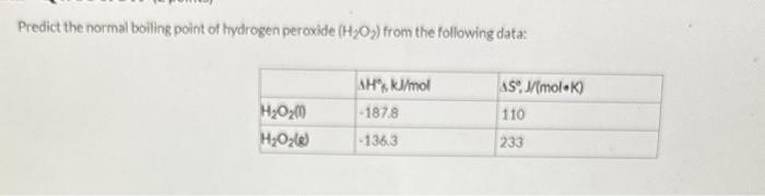 Solved Predict the normal boiling point of hydrogen peroxide | Chegg.com