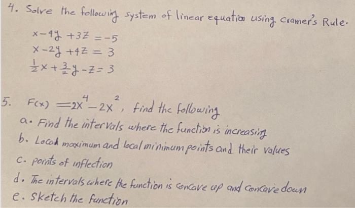 Solved 4. Solve the following system of linear equation | Chegg.com