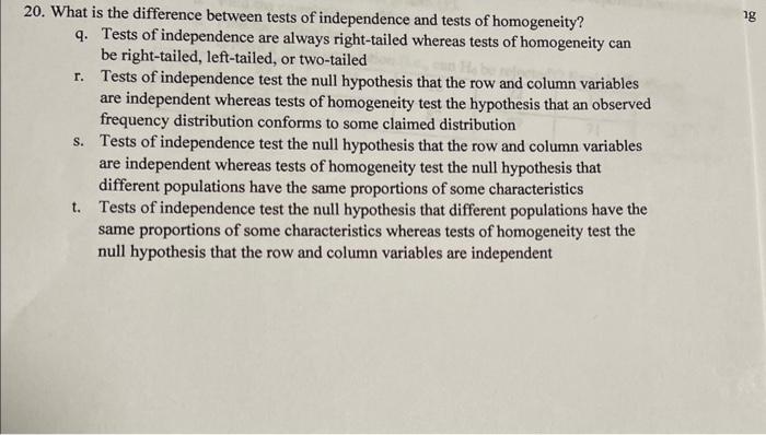 Solved 20. What is the difference between tests of | Chegg.com