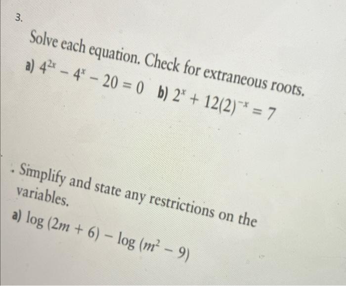Solved 3. Solve each equation. Check for extraneous roots. | Chegg.com