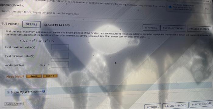 Solved [-/3 Points] SCALCET9 14.7.005. the important aspects | Chegg.com