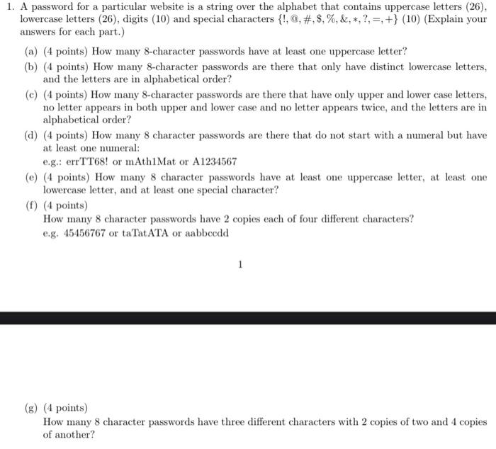 Solved 1. A password for a particular website is a string | Chegg.com