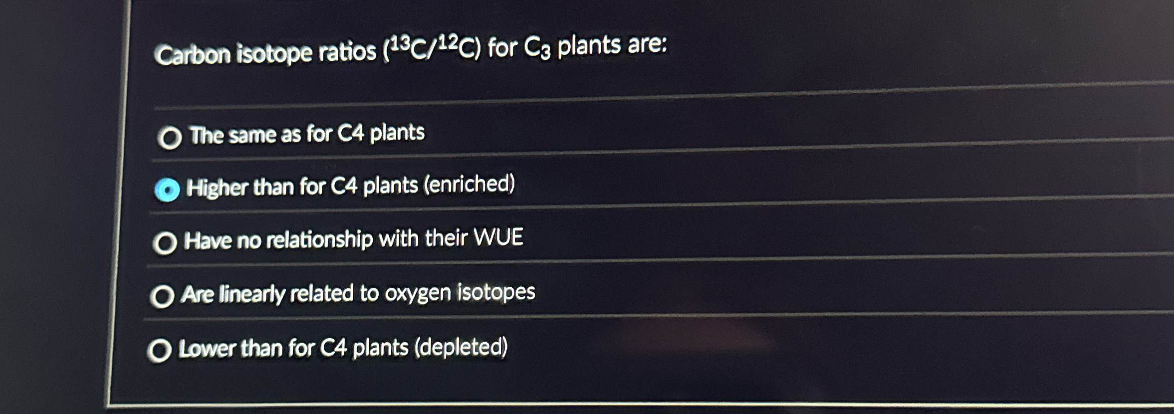 Solved Carbon isotope ratios (13C?12C) ﻿for C3 ﻿plants | Chegg.com