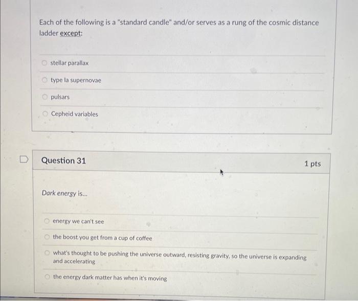 Solved Each of the following is a "standard candle" and/or | Chegg.com