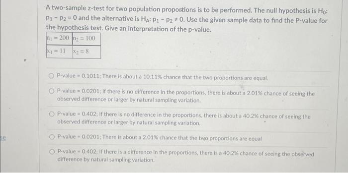 Solved se A two-sample z-test for two population proportions | Chegg.com