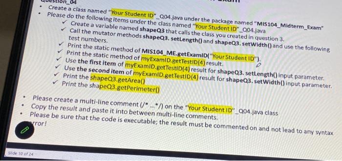 Solved - Create a class named "Your Student ID"_Q03.java | Chegg.com