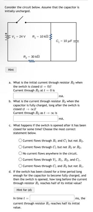 Solved Consider the circuit below. Assume that the capacitor | Chegg.com
