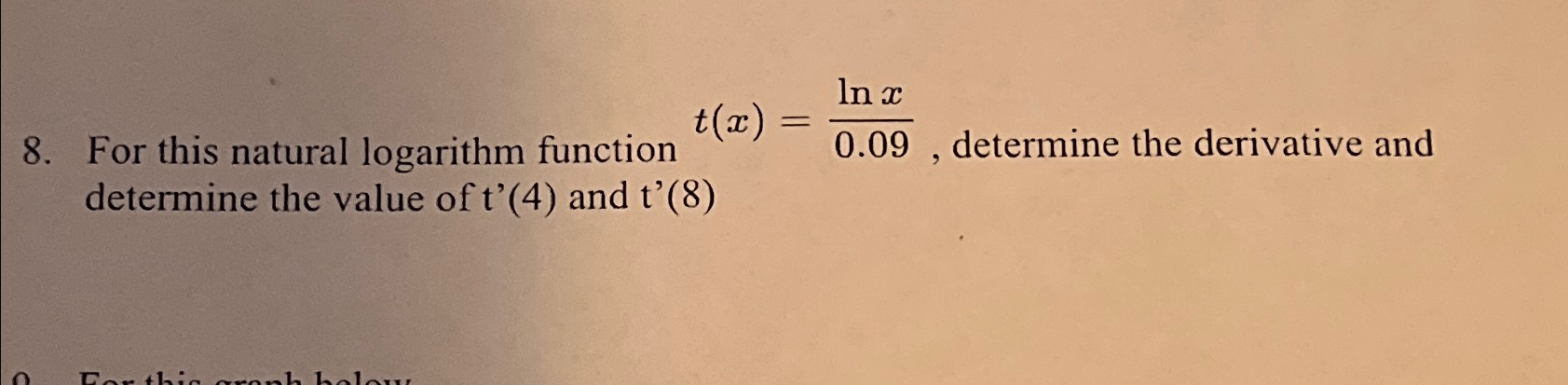 Solved For this natural logarithm function t(x)=lnx0.09, | Chegg.com