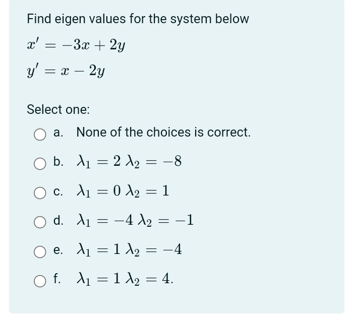 Solved Find Eigen Values For The System