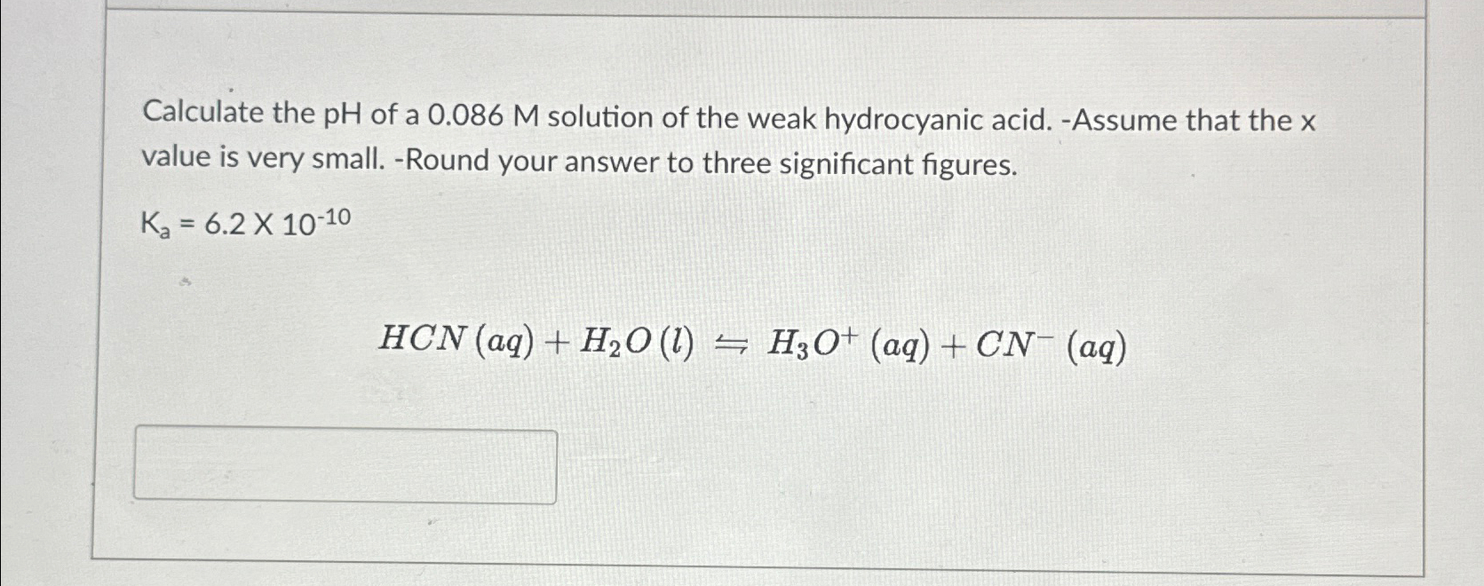 Solved Calculate the pH ﻿of a 0.086M ﻿solution of the weak | Chegg.com