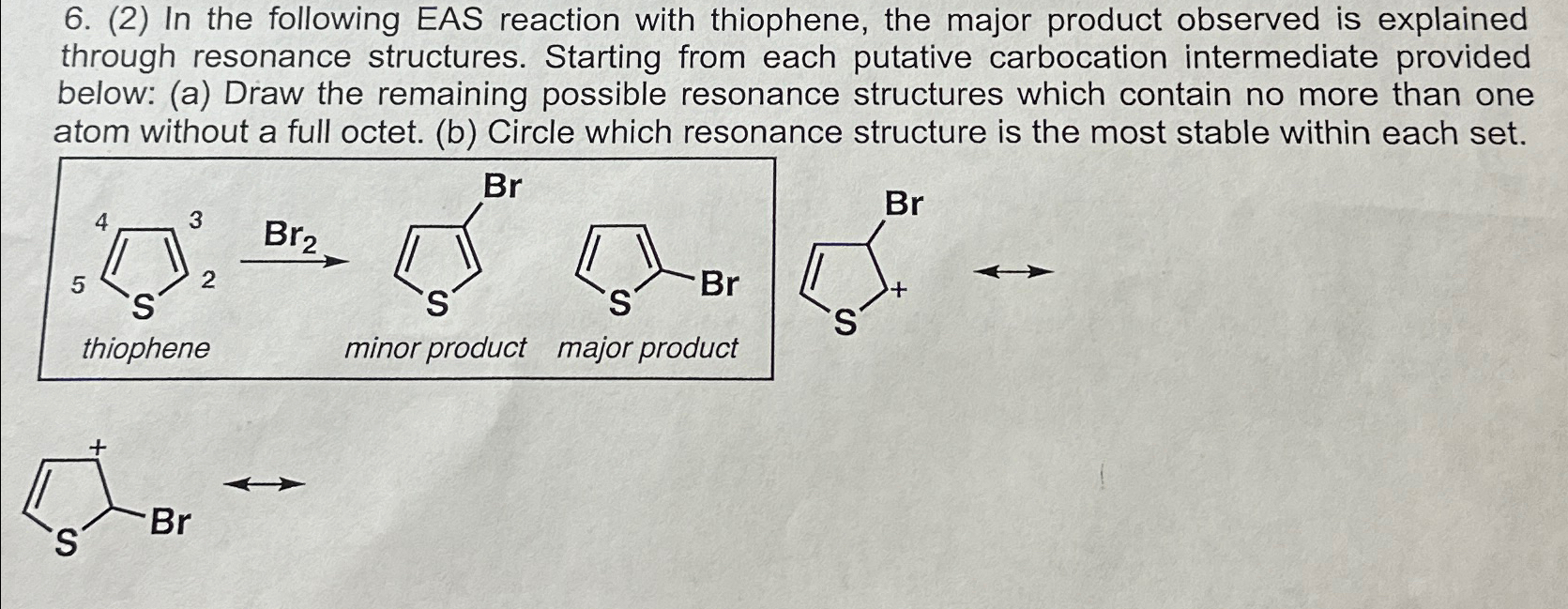 Solved (2) ﻿In the following EAS reaction with thiophene, | Chegg.com