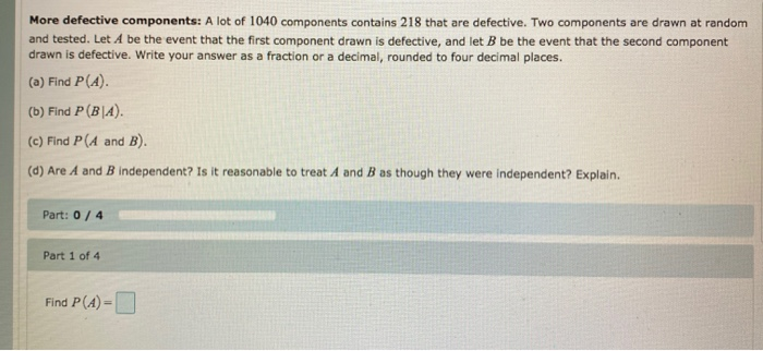 Solved More defective components: A lot of 1040 components | Chegg.com