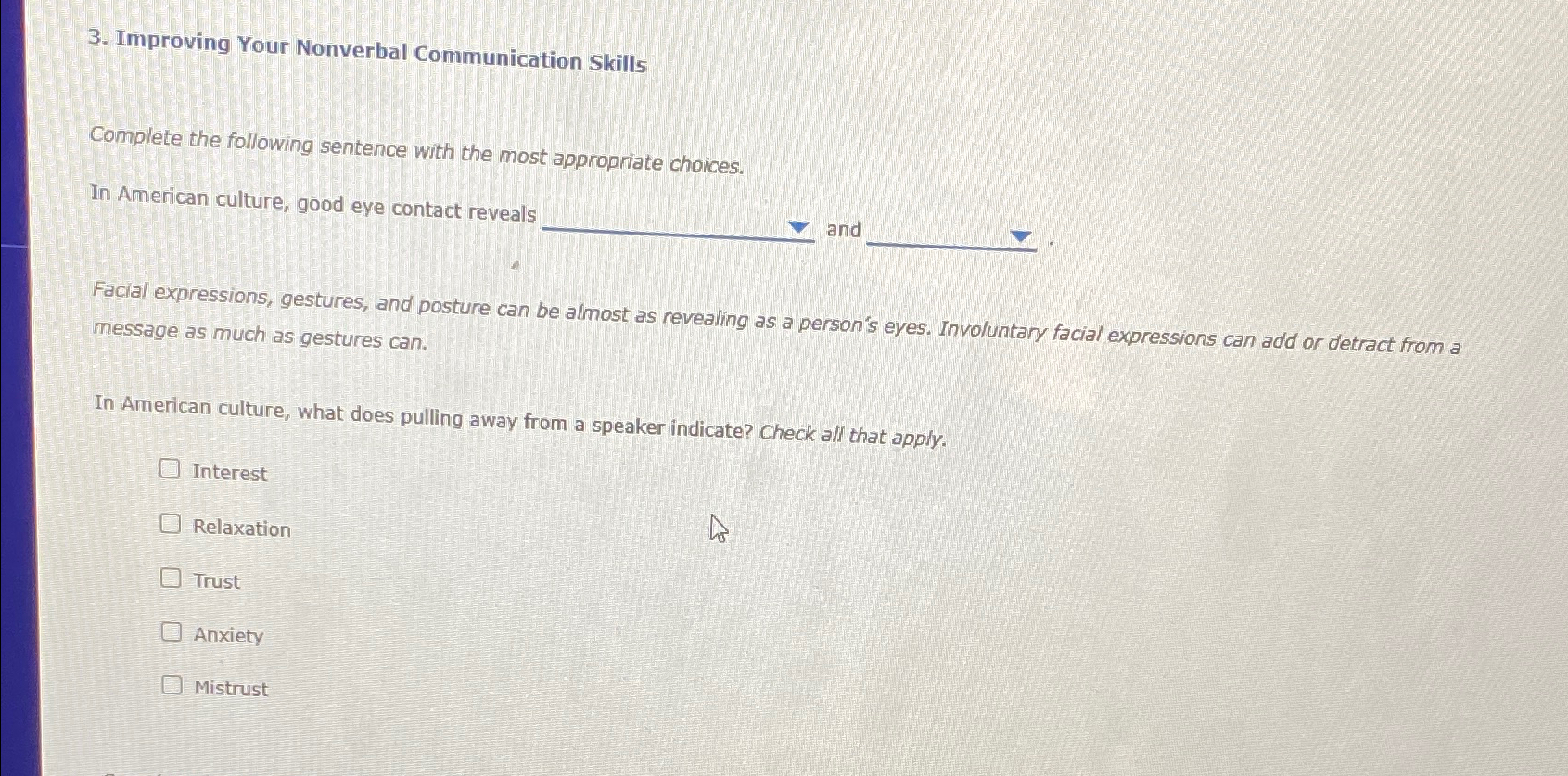 Solved Improving Your Nonverbal Communication SkillsComplete | Chegg.com