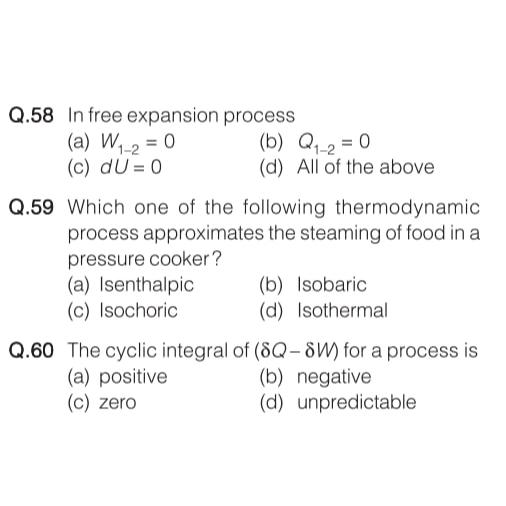 Solved Q. 58 ﻿In free expansion | Chegg.com