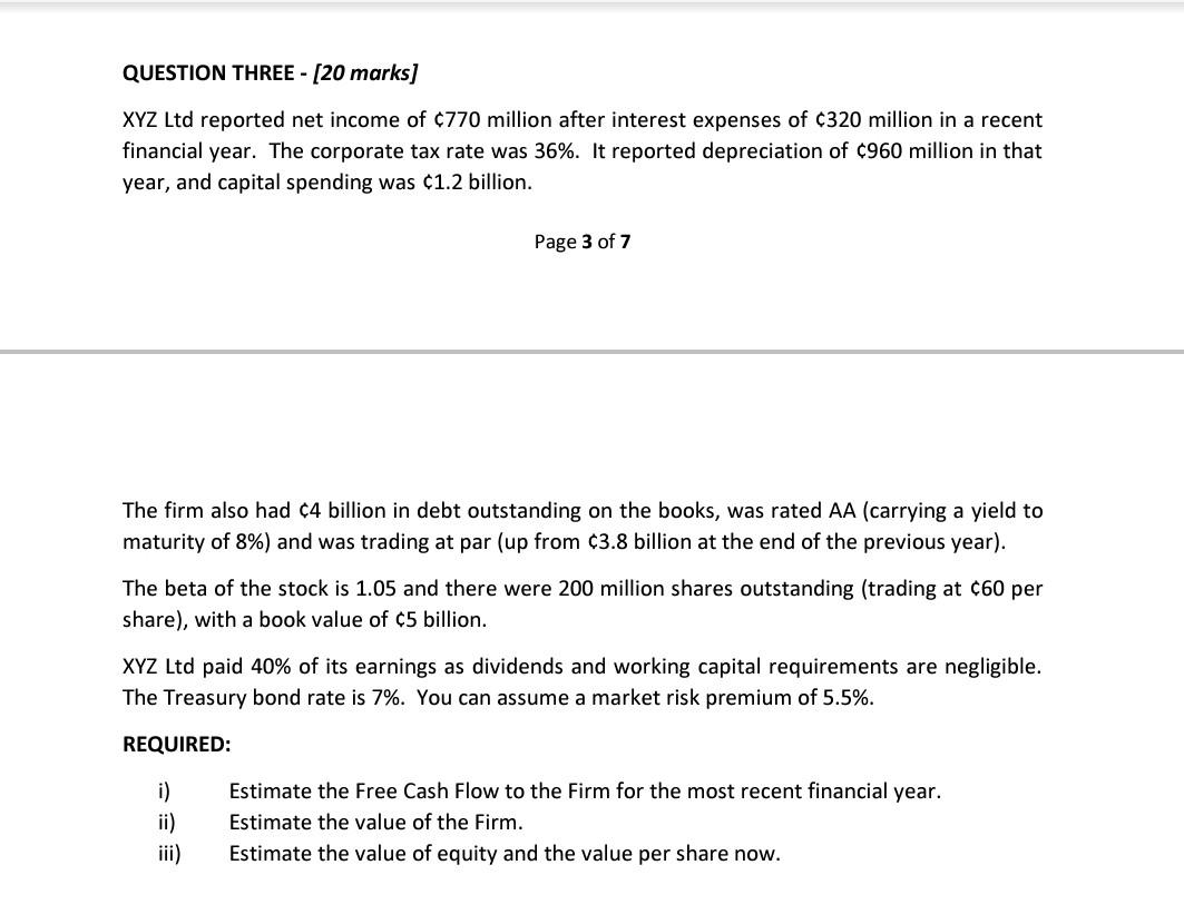 Solved QUESTION THREE - [20 marks] XYZ Ltd reported net | Chegg.com