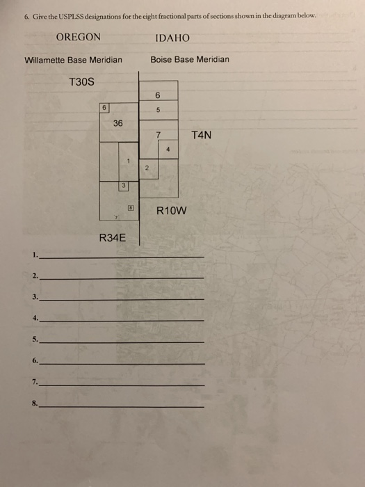 6. Give the USPLSS designations for the eight | Chegg.com
