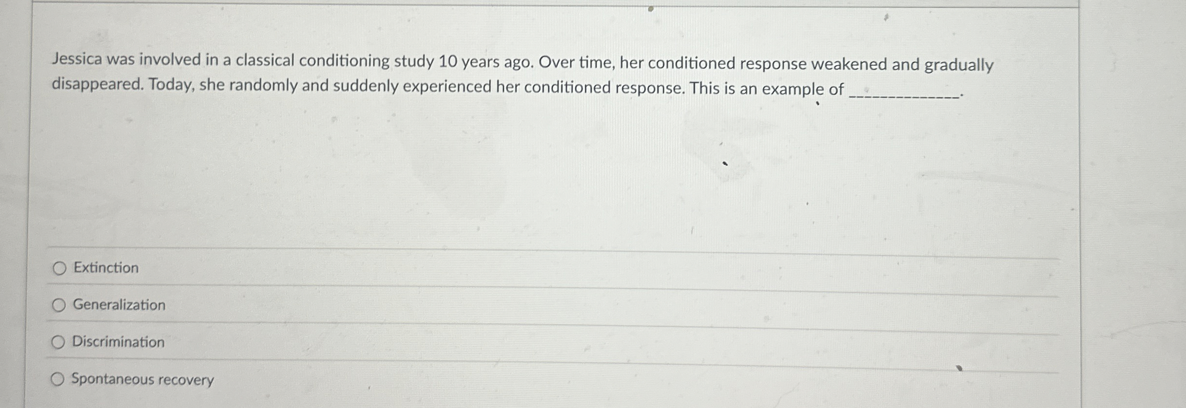 Solved Jessica was involved in a classical conditioning | Chegg.com