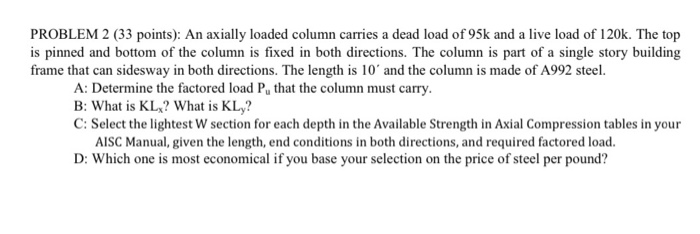 Solved PROBLEM 2 (33 points): An axially loaded column | Chegg.com