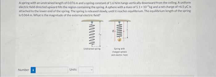 Solved A spring with an unstrained length of 0.076 m and a | Chegg.com