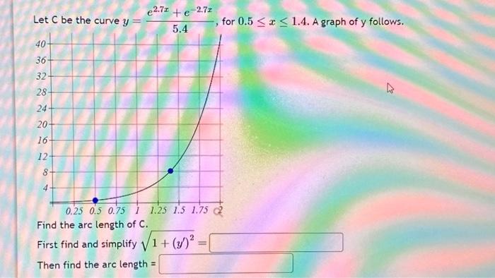 Solved Let C be the curve y = (e^2.7x+ e^-2.7x)/5.4 for | Chegg.com