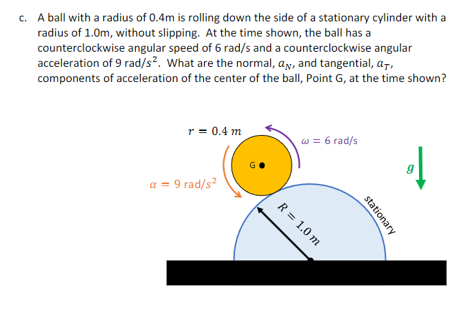 Solved 3c (12)c. ﻿A ball with a radius of 0.4m ﻿is rolling | Chegg.com