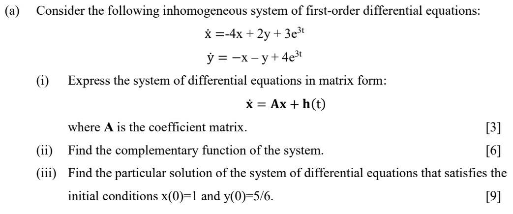 Solved (a) Consider the following inhomogeneous system of | Chegg.com