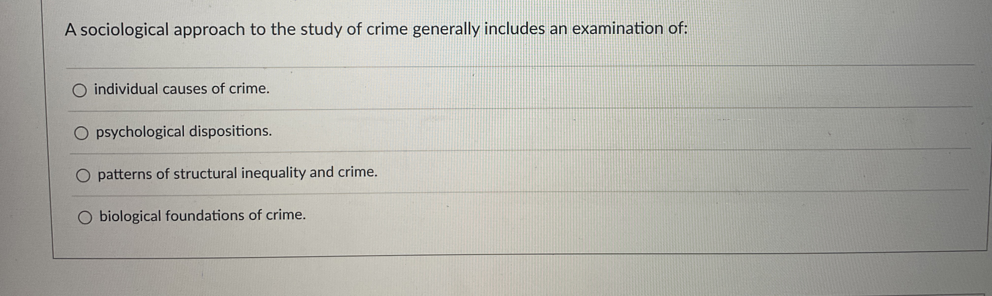 Solved A sociological approach to the study of crime | Chegg.com