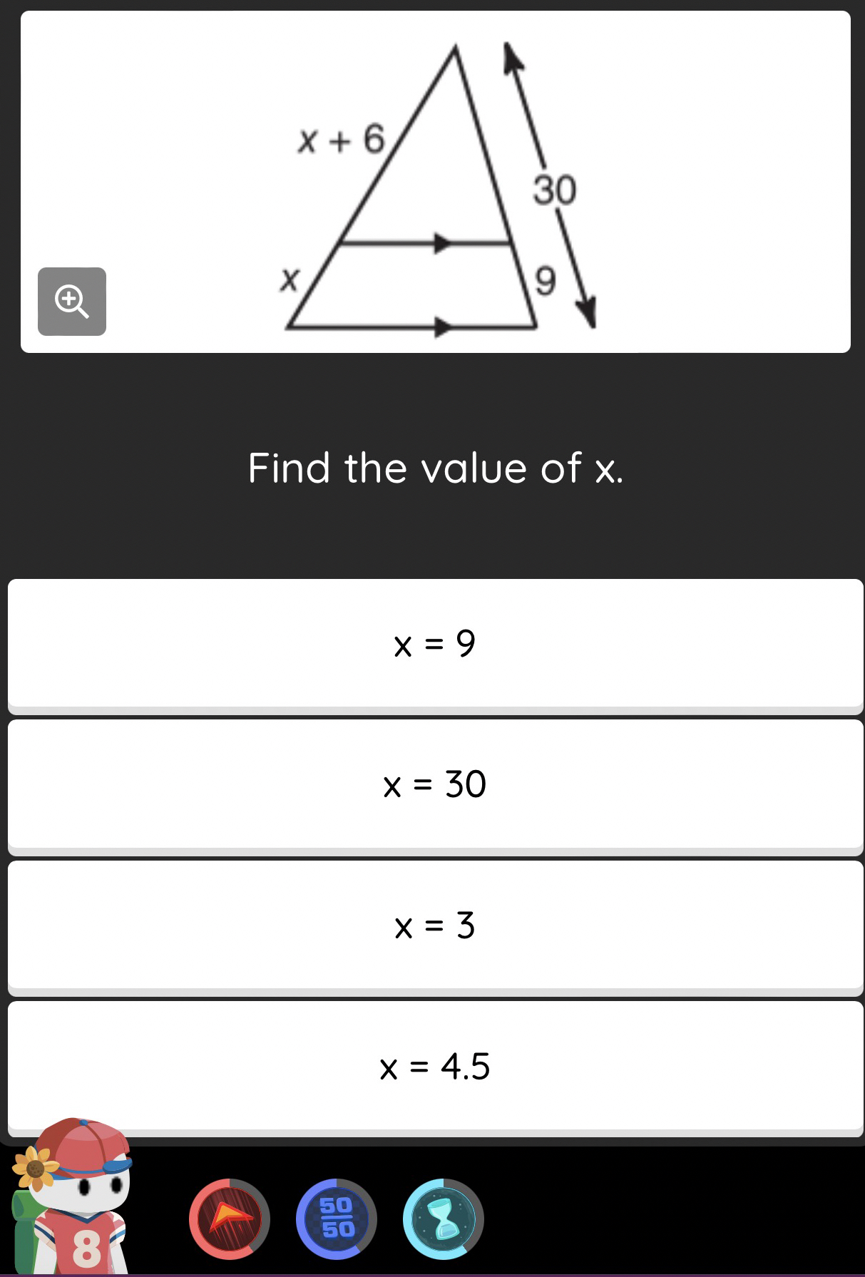 Solved Find the value of x.x=9x=30x=3x=4.5 | Chegg.com