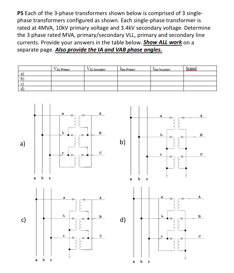 Solved P5 ﻿Each of the 3-phase transformers shown below is | Chegg.com