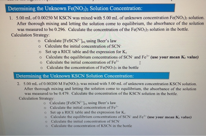 Solved Determining the Unknown Fe(NO3)3 Solution | Chegg.com
