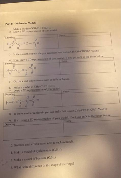 Solved Part B - Molecular Models 1. Make a model of | Chegg.com
