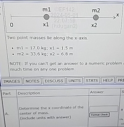 Solved Two point masses lie along the | Chegg.com