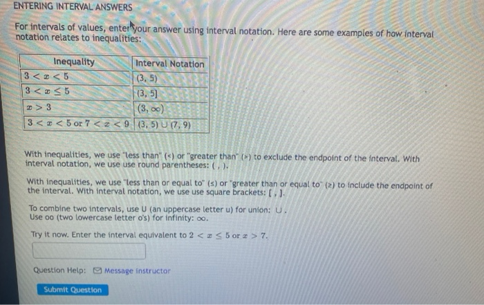 Solved ENTERING INTERVAL ANSWERS For intervals of values, | Chegg.com