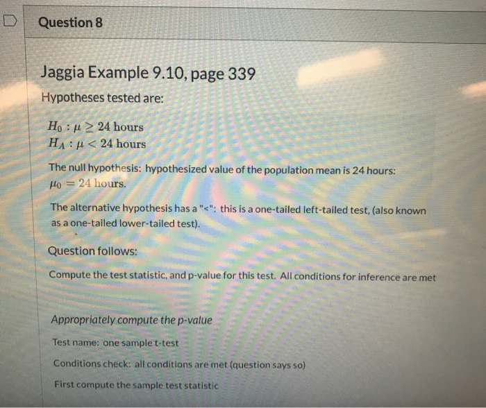 Solved D Question 8 O Jaggia Example 9.10, page 339 | Chegg.com