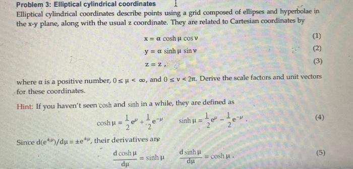 Solved Problem 3: Elliptical cylindrical coordinates | Chegg.com
