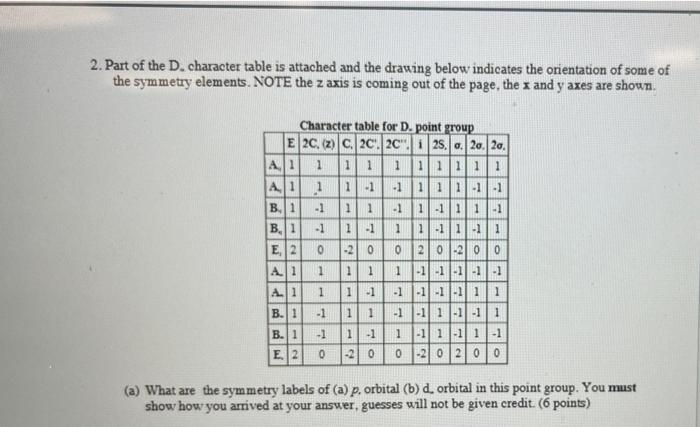 Solved 2. Part of the D. character table is attached and the | Chegg.com