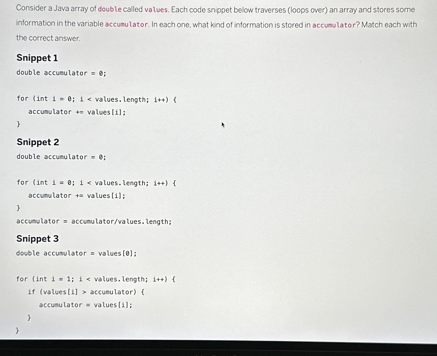 Solved Consider A Java Array Of Double Called Values Each