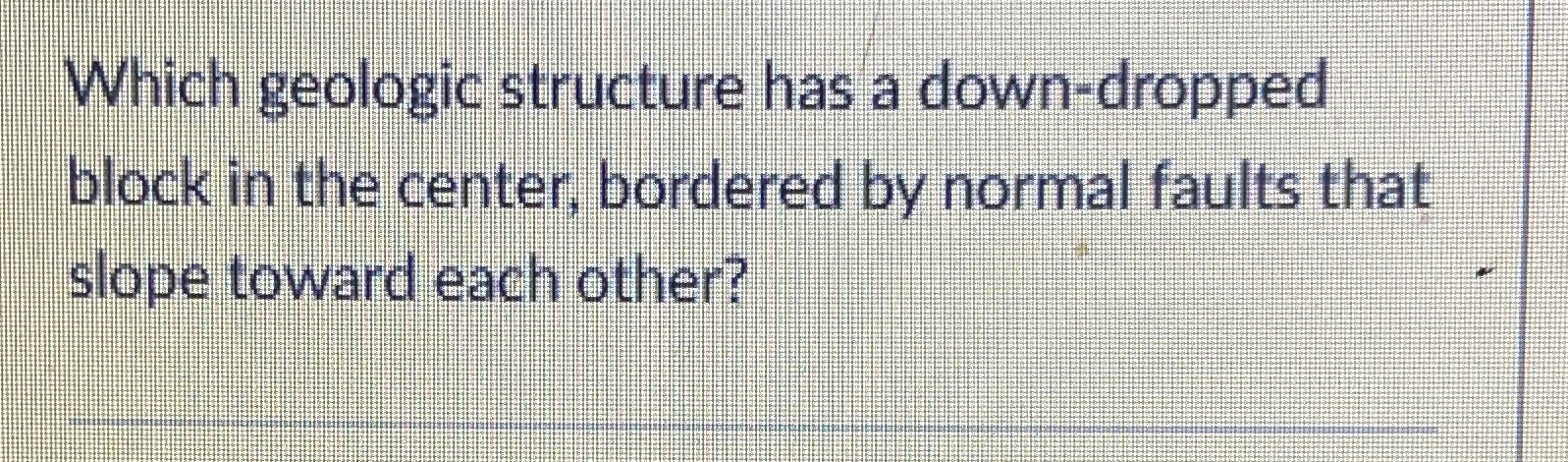 Solved Which geologic structure has a down-dropped block in | Chegg.com