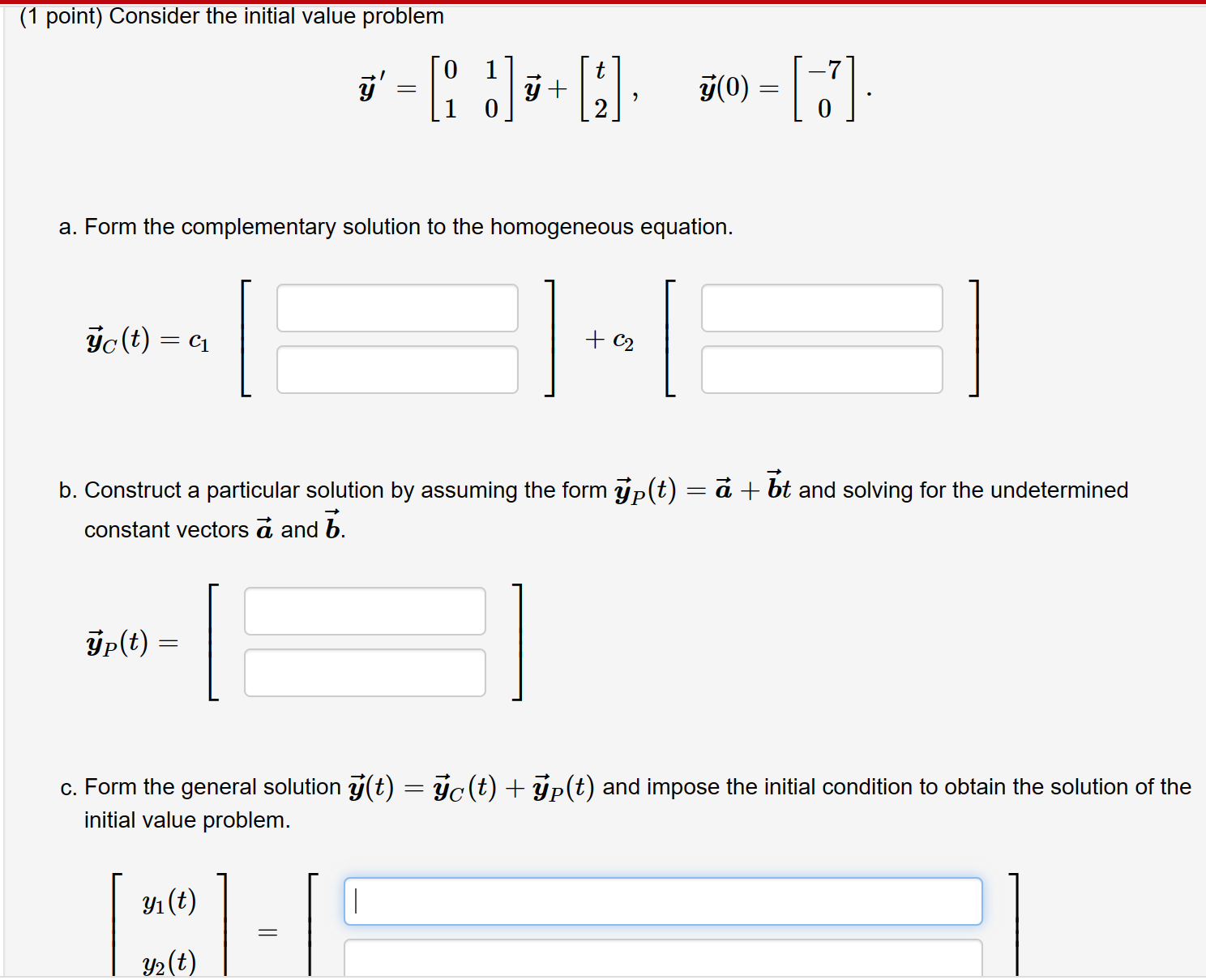 Solved (1 ﻿point) ﻿Consider the initial value problem | Chegg.com